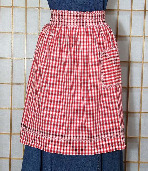 Linens Hand embroidered red gingham Apron vintage 1950s 1960s check ...