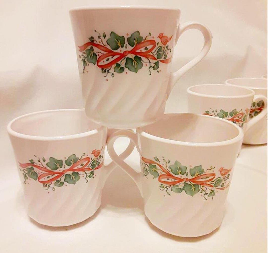 Vintage Holiday Corning Corelle Callaway Ivy Christmas Swirl Mugs Cups ...