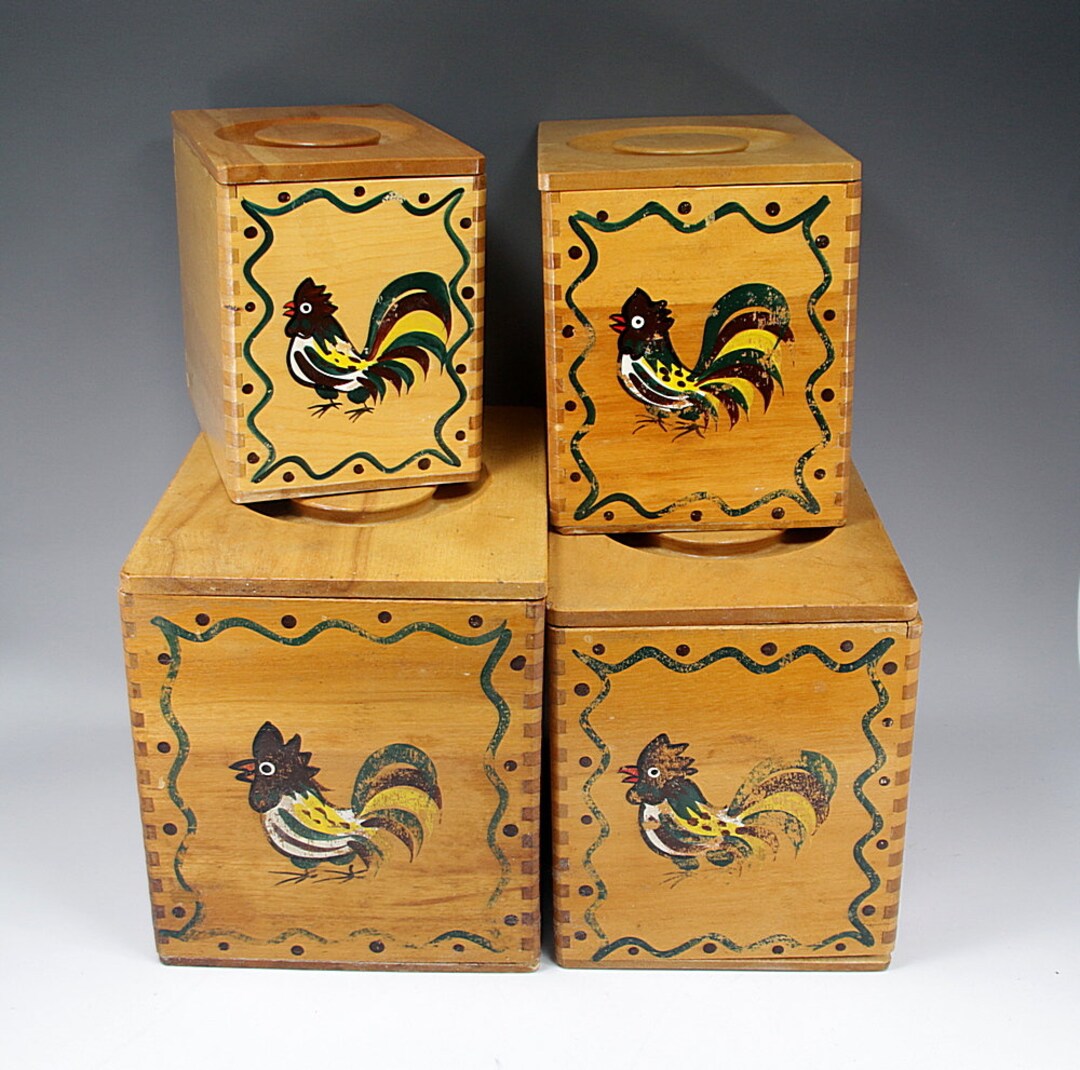 4 Vintage Rooster Wooden Kitchen Canister Set Woodpecker Chicken - Etsy