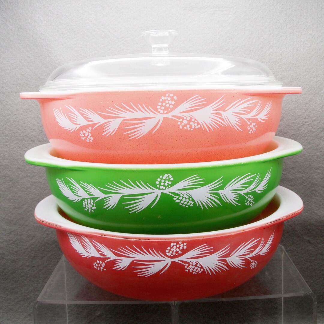 Vintage ALTERED Pyrex 024 Pinecones, UPCYCLED With DECALS Holiday ...