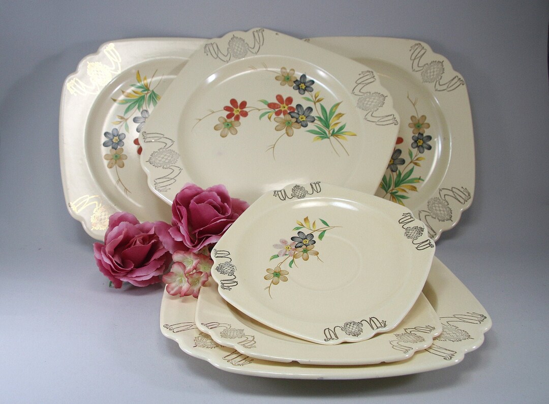 6 Vintage 1940s Homer Laughlin Lunch Century Shape Bread Plates, Saucer ...