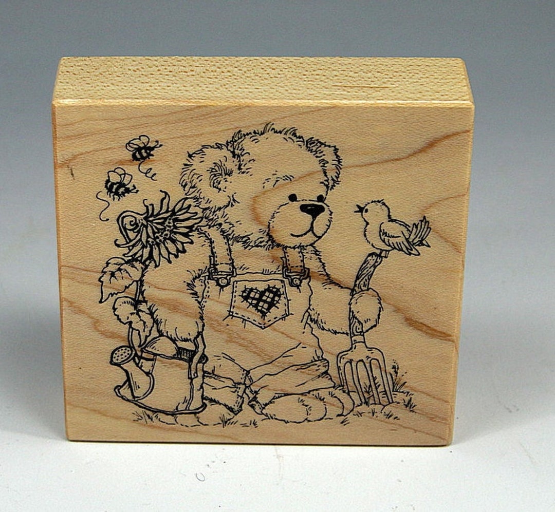 DIY Vintage PSX Teddy Bear Gardening, Rubber Stamp G-2051 Heart ...