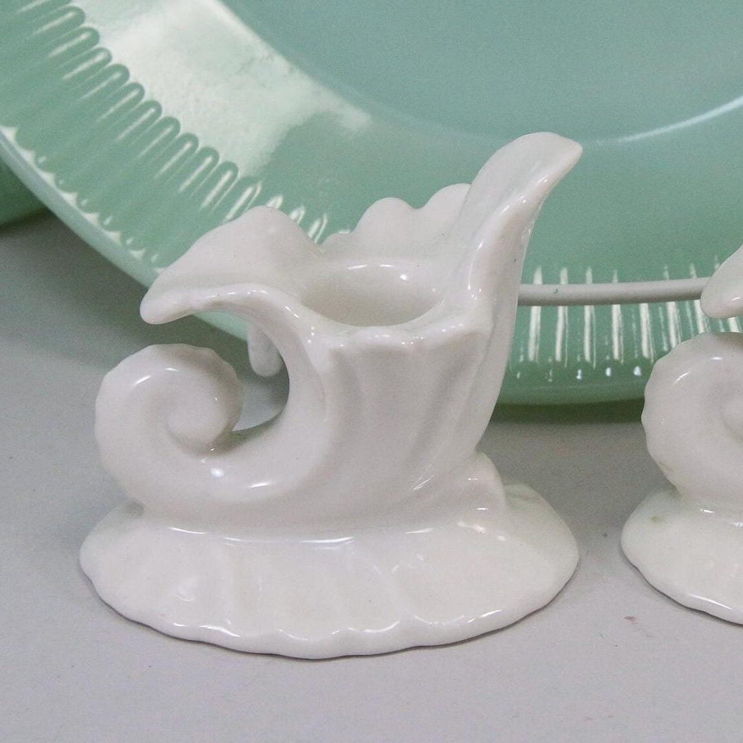 Vintage Pair Small White Cornucopia Laurel Candle Holders Ceramic ...