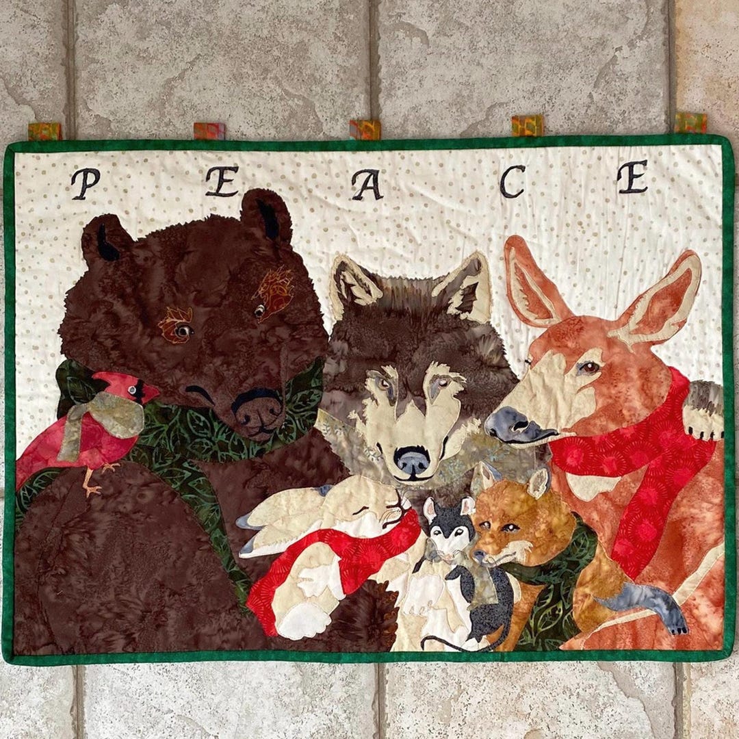 Vintage FINISHED Peace Animals Paris Bottman Wall Quilt 21 X 29 Inch ...
