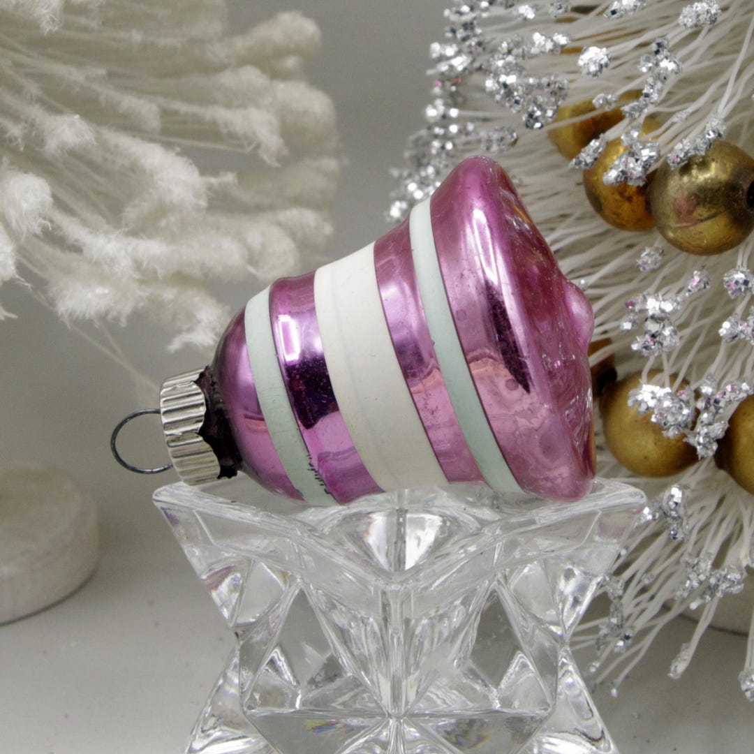 Vintage Shiny Brite Pink Clap Stout Bell Striped Christmas Ornaments ...