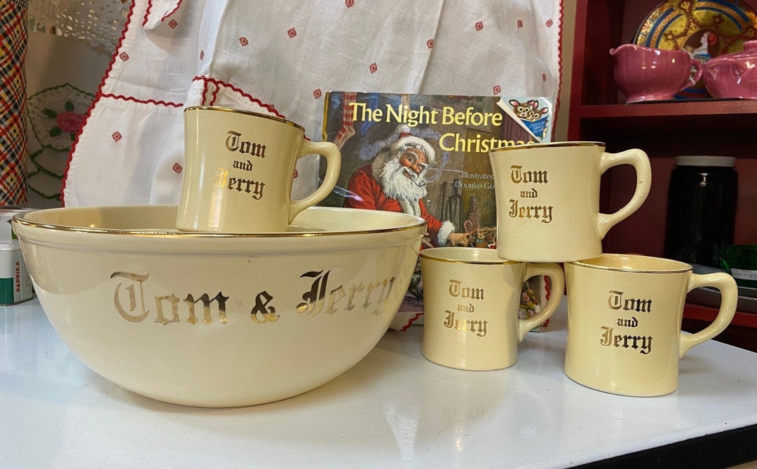 5 Vintage Homer Laughlin Tom and Jerry Small Cups Mugs Egg Nog Cream ...