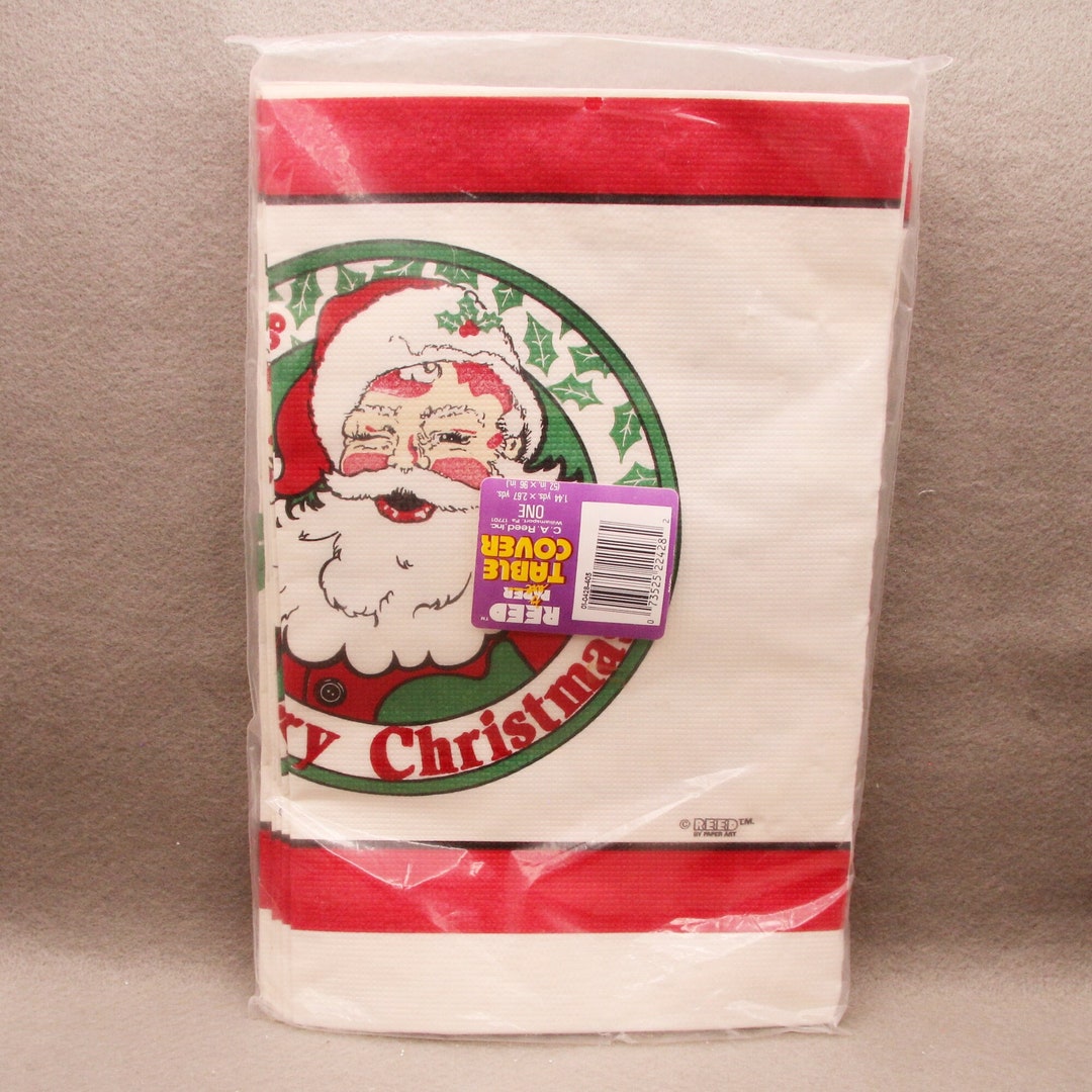 Vintage Christmas Paper Tablecloth Santa Claus Holly NIB Reed Table ...