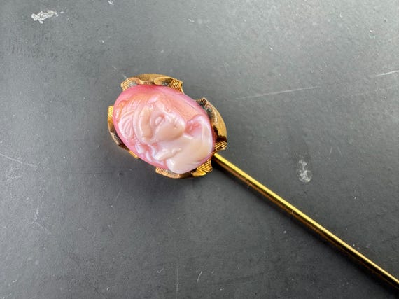 Antique Pink Shell Cameo Stick Pin, Victorian Edwardi… - Gem