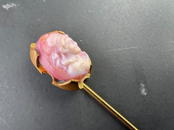 Antique Pink Shell Cameo Stick Pin, Victorian Edwardi… - Gem