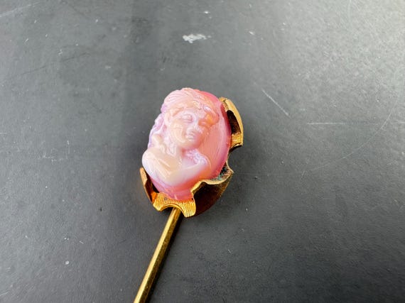 Antique Pink Shell Cameo Stick Pin, Victorian Edwardi… - Gem