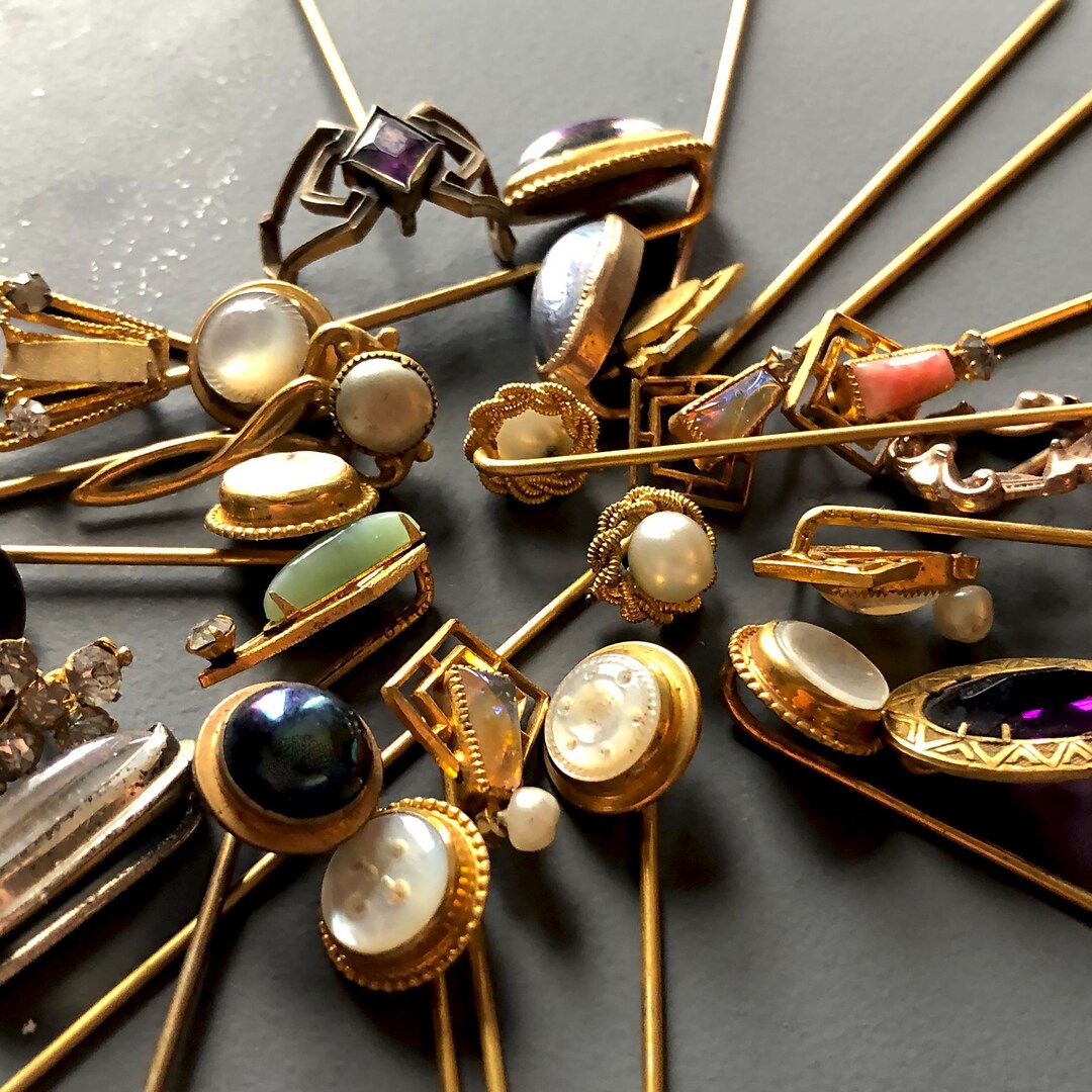 Art Deco Cravat Pins Scarf Pins Edwardian Stick Pins Some With Glass ...