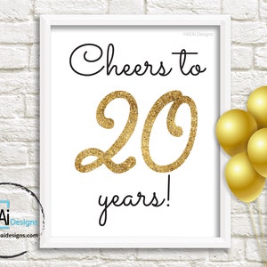 Cheers to 20 Years // 20th Birthday Decoration 20th Birthday Sign ...