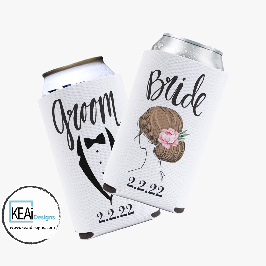 Custom Bride & Groom Can Cooler Koozie // Custom Can Cooler Koozie ...