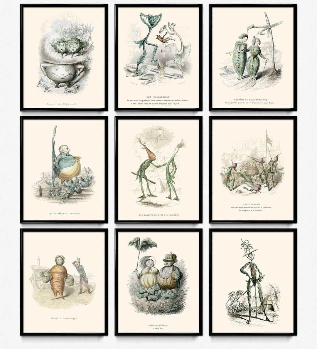 Kitchen Humor Vintage Prints Set of 9 Home Décor Vegetables Poster ...