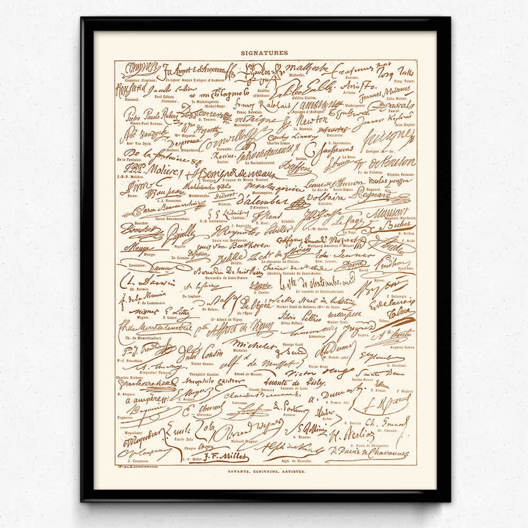 Handwriting Signatures Vintage Print 1 English Classroom Art Literature ...