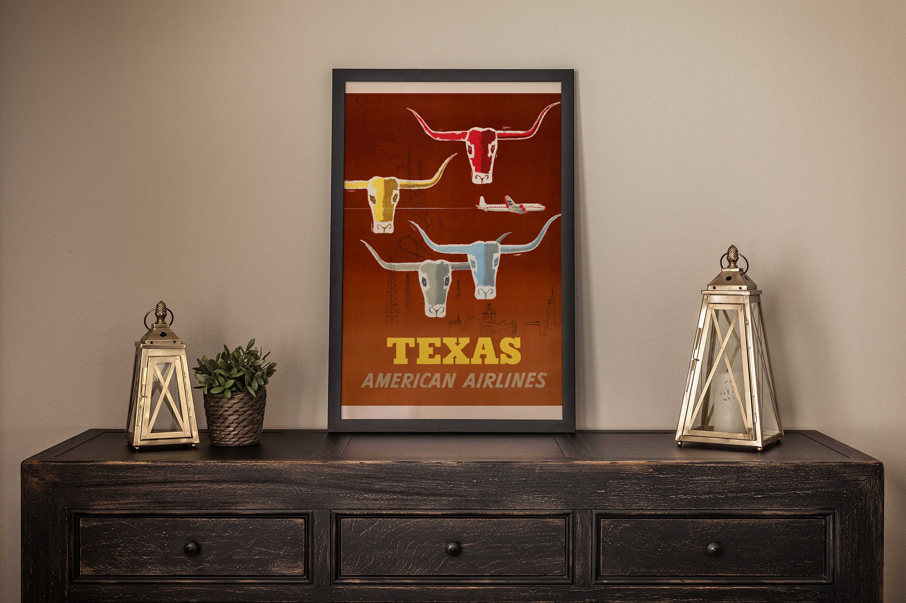 Vintage Texas Travel Poster Texas Longhorns Vintage Texas | Etsy