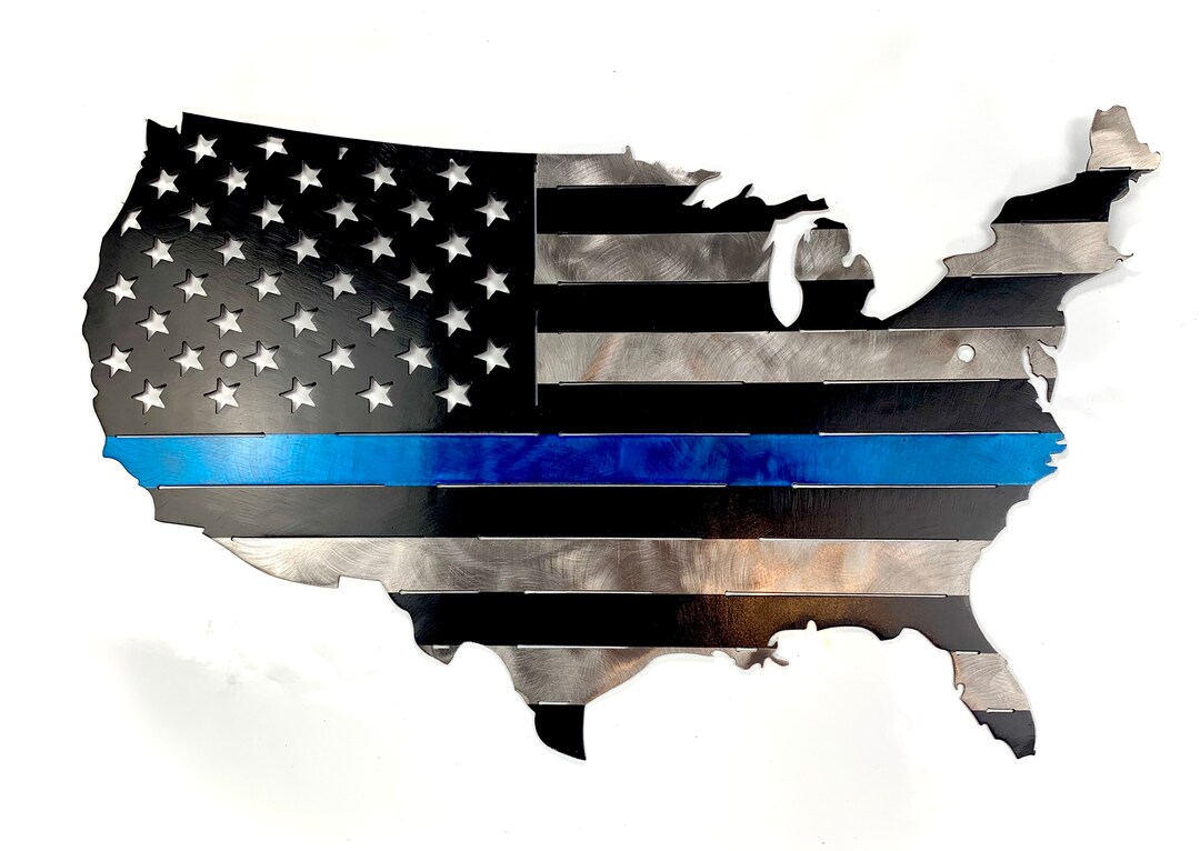Thin Blue Line Flag Art, American Flag Metal Sign, American Flag Map ...