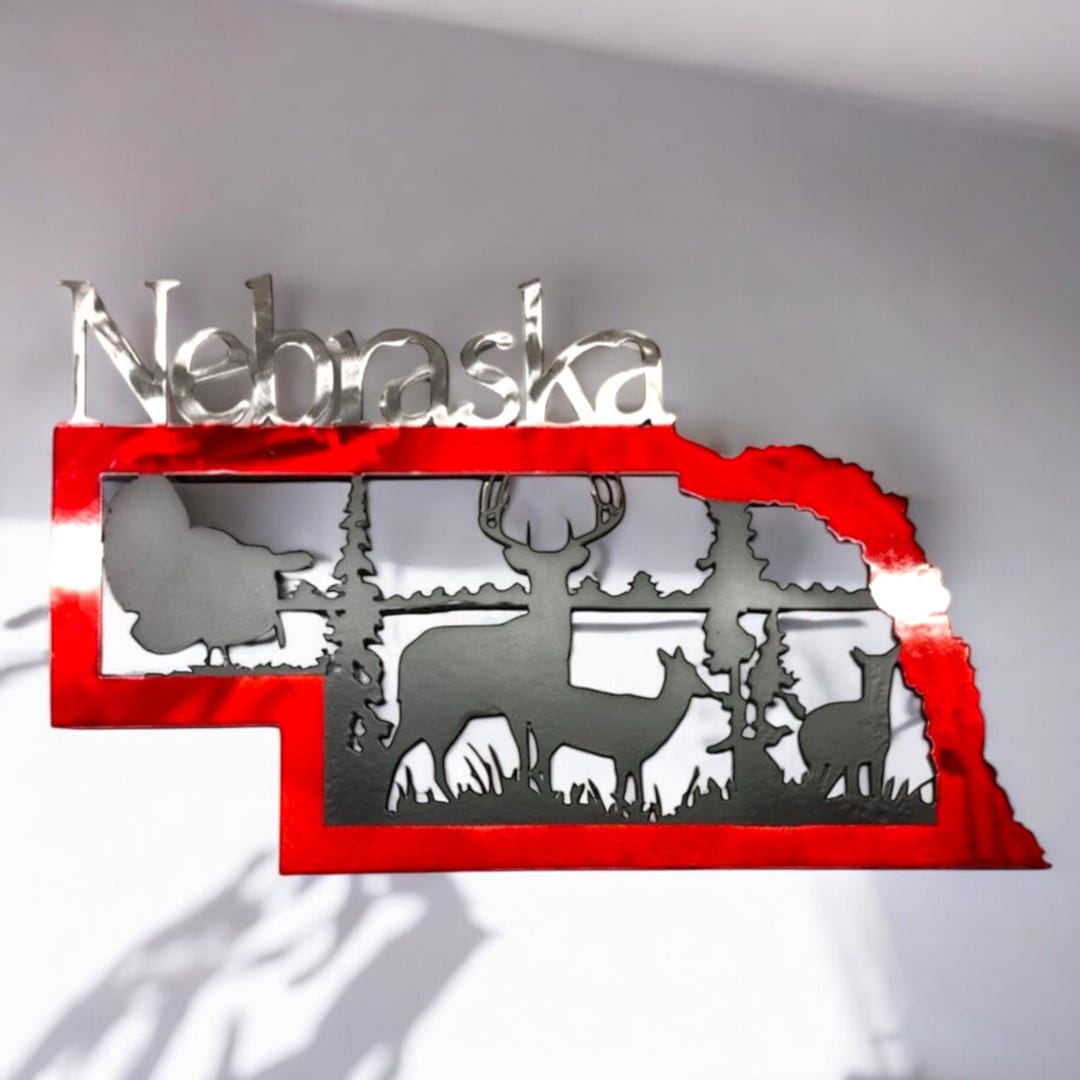 Nebraska Sign Deer Metal Art Whitetail Design Outdoors Wall Hanging ...