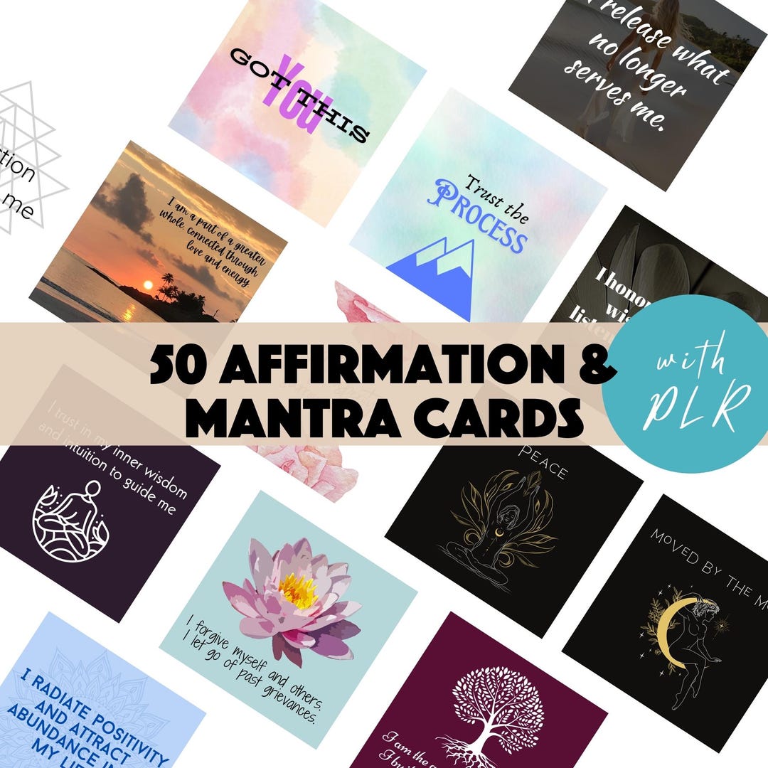 50 Affirmation & Mantra Cards Digital Download With PLR, Canva Template ...