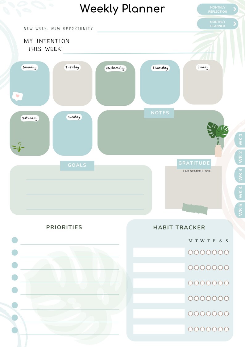 Tropical Digital Planner: Monthly, Weekly, Daily (printable PDF) - Etsy