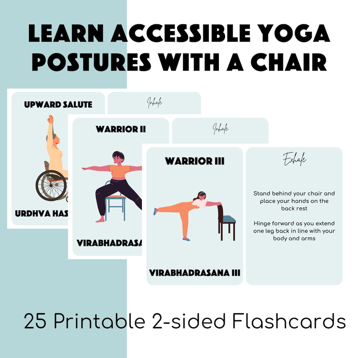 Chair Yoga Flashcards With PLR - 25 Printable PDF 2-sided Cards to ...