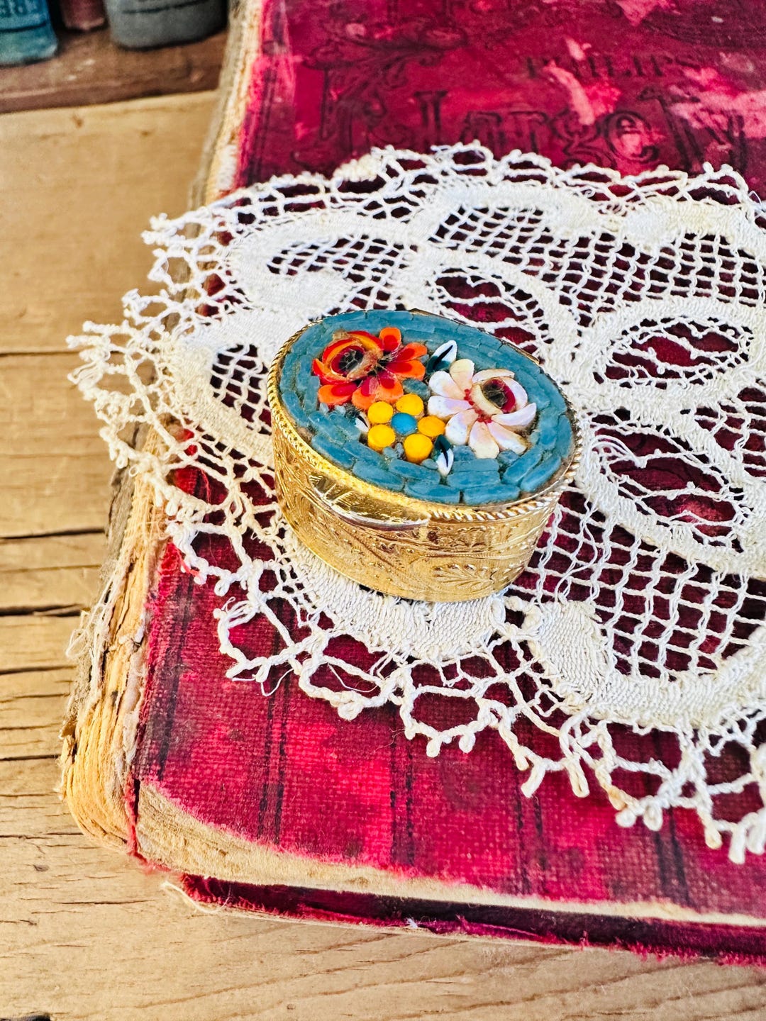 Vintage Italian Micro Mosaic Pill Box, Floral Trinket Box - Etsy