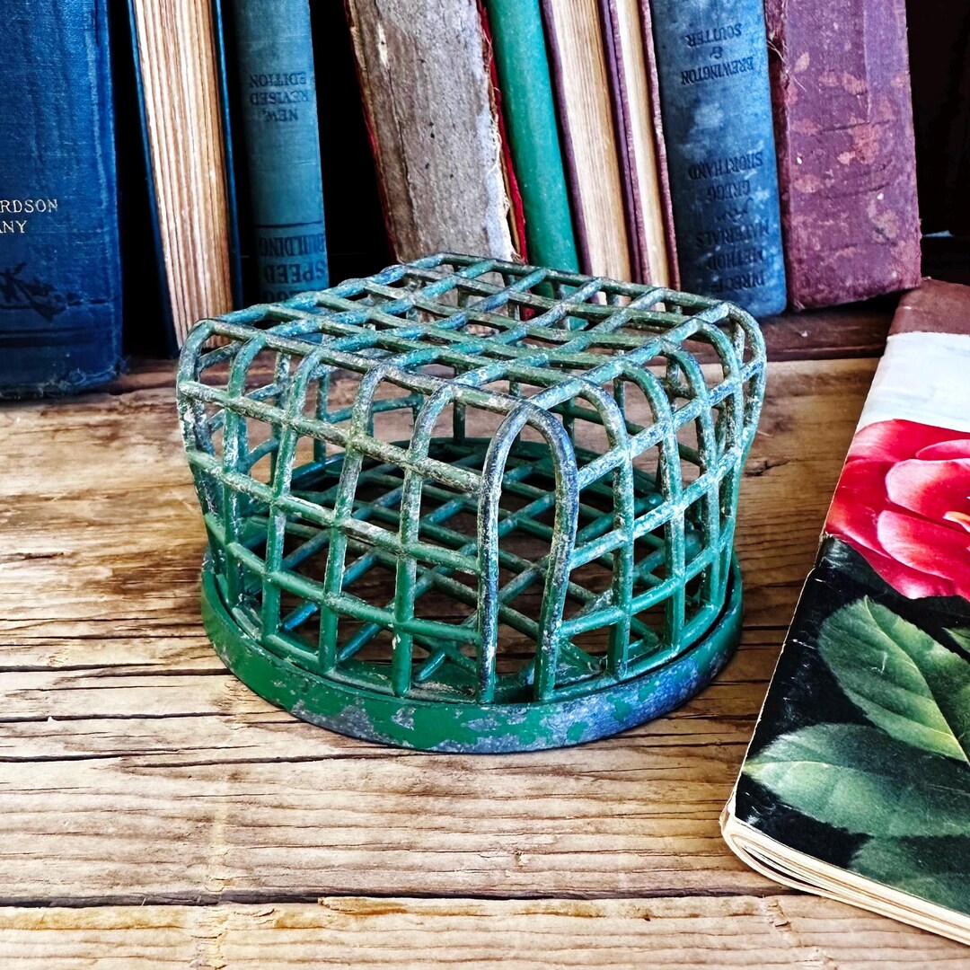 Dazey Vintage Flower Frog, Chippy Green Large Metal Cage Style Frog ...