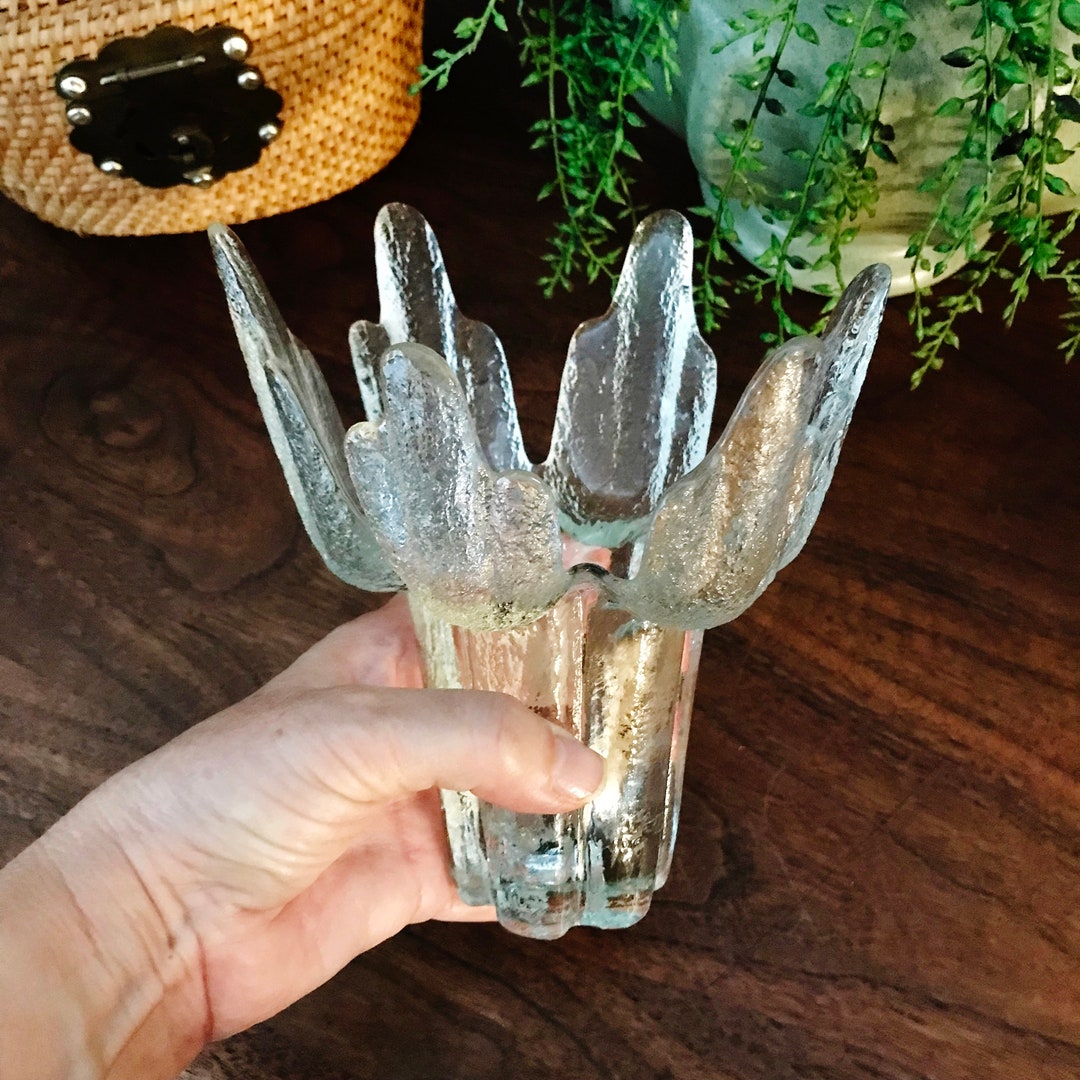 Vintage Ravenhead Flair Clear Art Glass Candle Holder Vase, Crystal ...