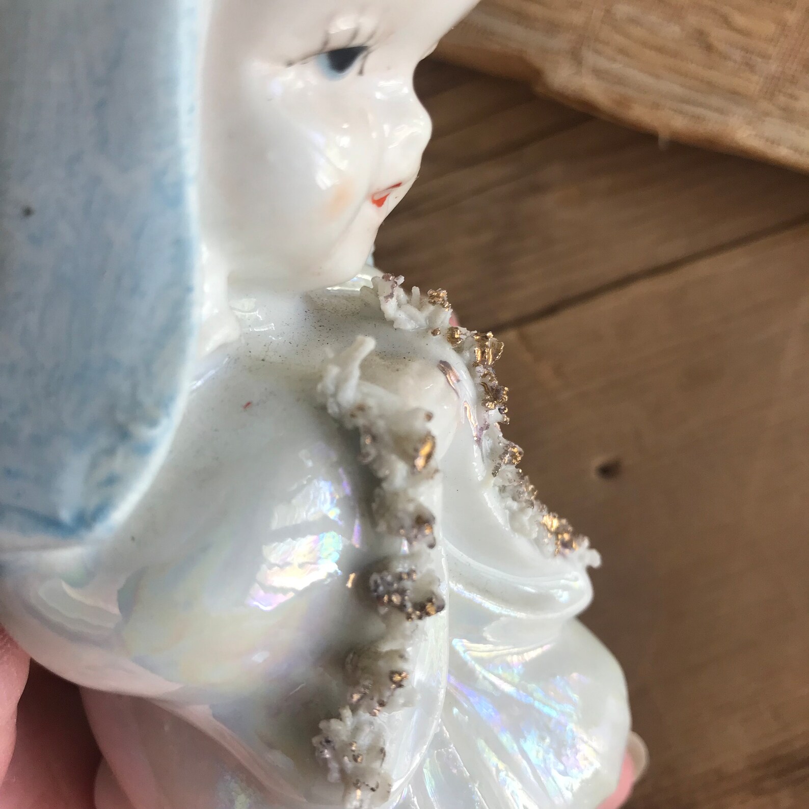 Praying Angel Girl Vase, Golden Gilt Halo, Spaghetti Trim Figurine ...