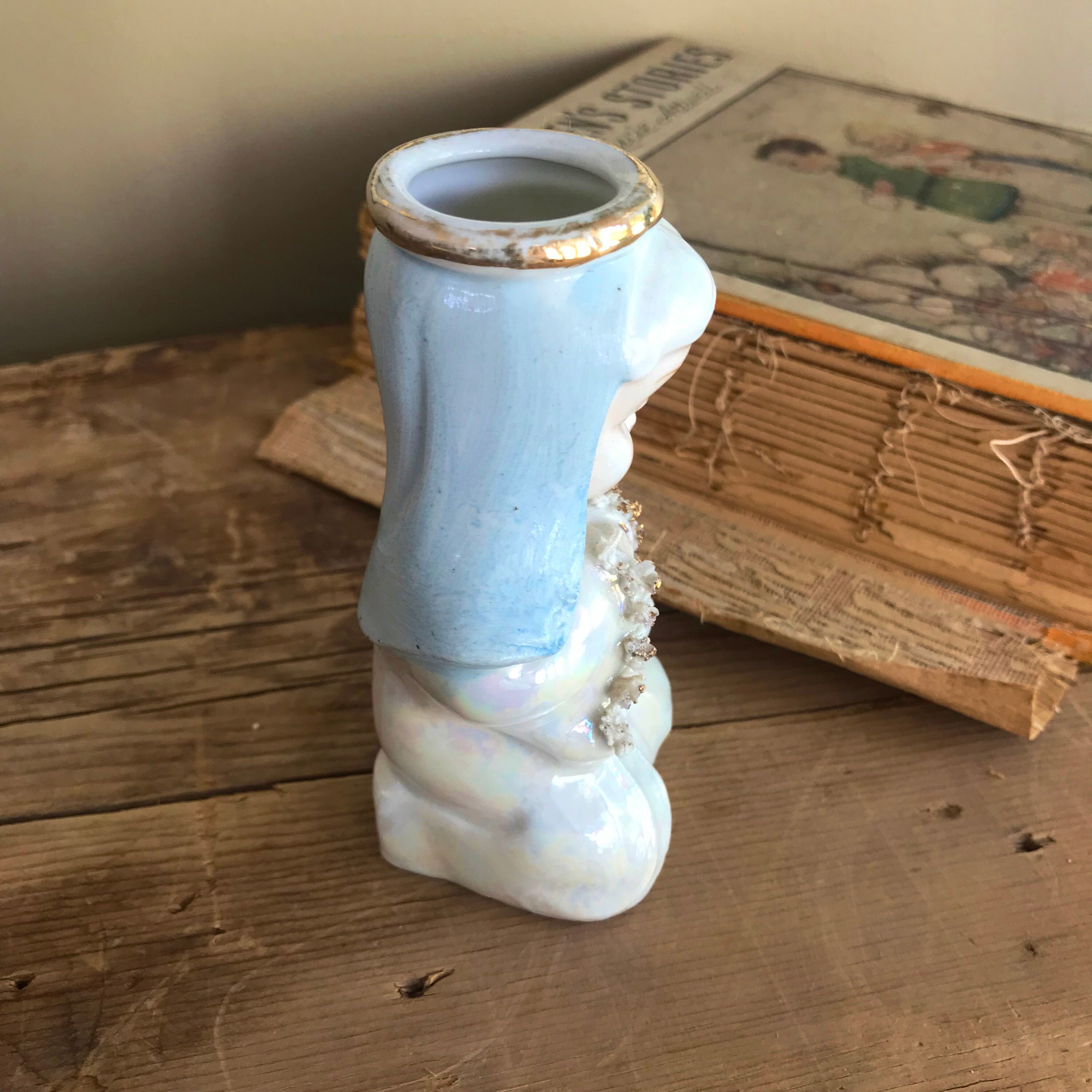 Praying Angel Girl Vase, Golden Gilt Halo, Spaghetti Trim Figurine ...