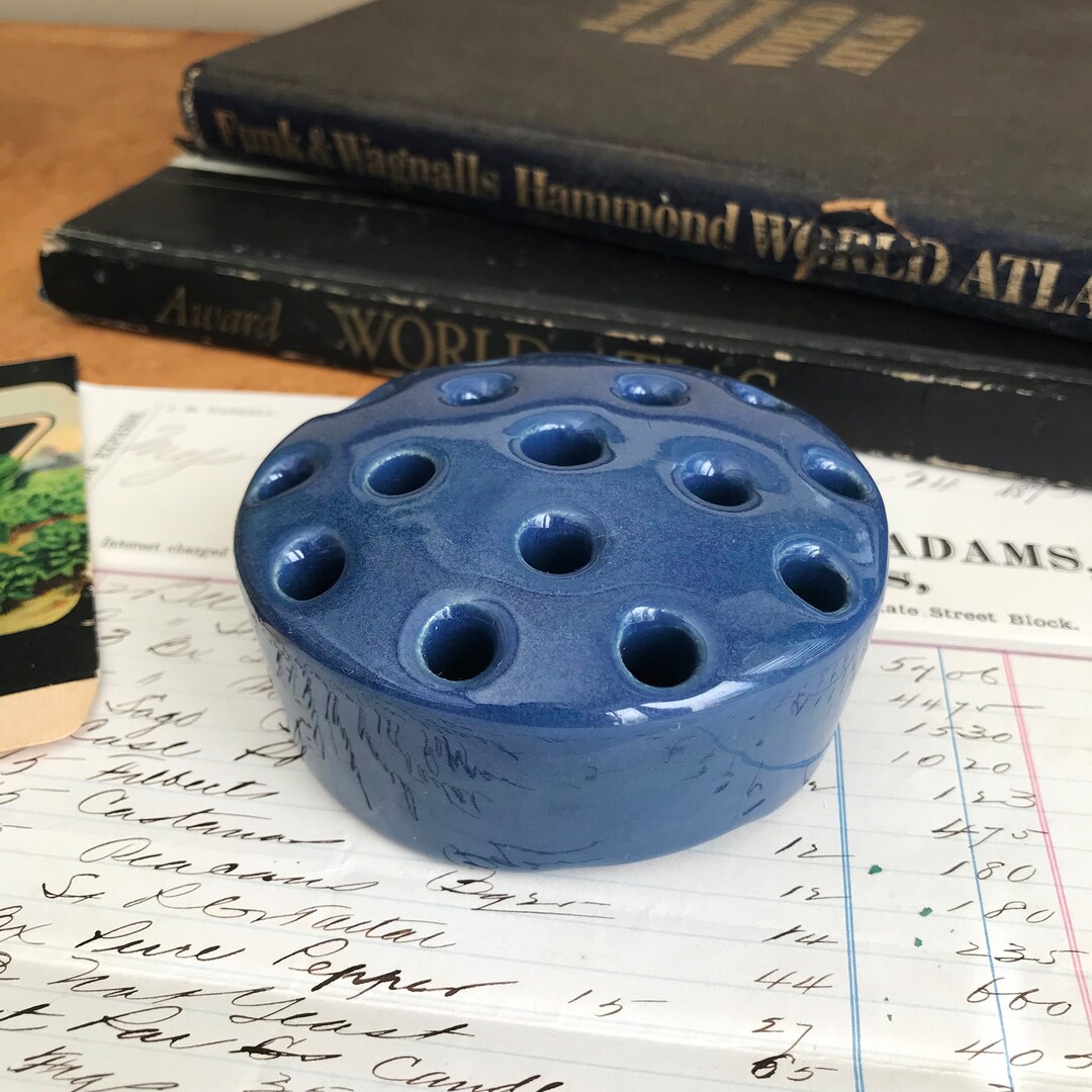 Large Blue Pottery Flower Frog Vintage Arts & Crafts Style - Etsy