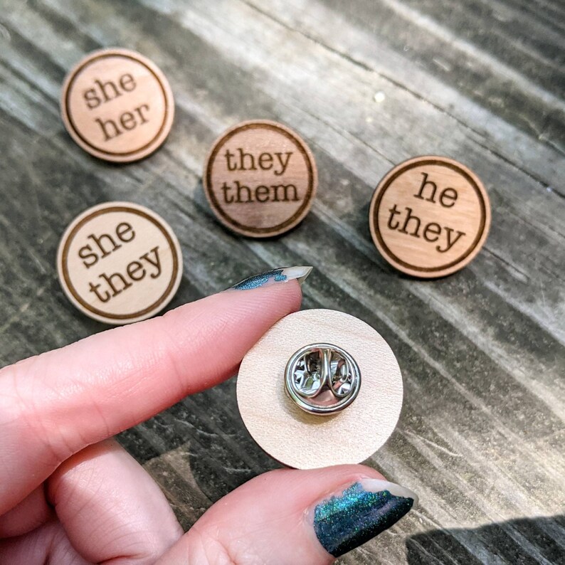 Laser Cut Wooden Pronoun Pins - Etsy