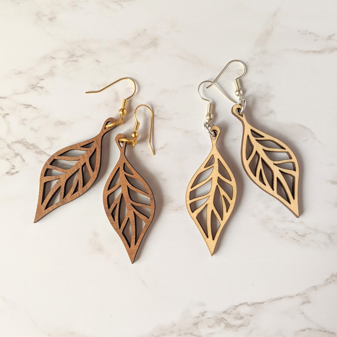 Laser Cut Wooden Leaf Earrings - Etsy