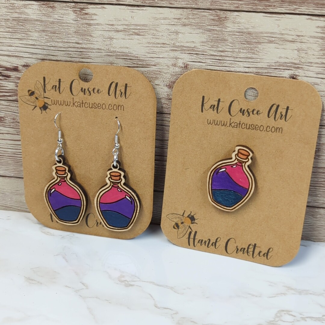 Laser Cut Wooden BISEXUAL Pride Potion Bottle Earrings and Pin - Etsy