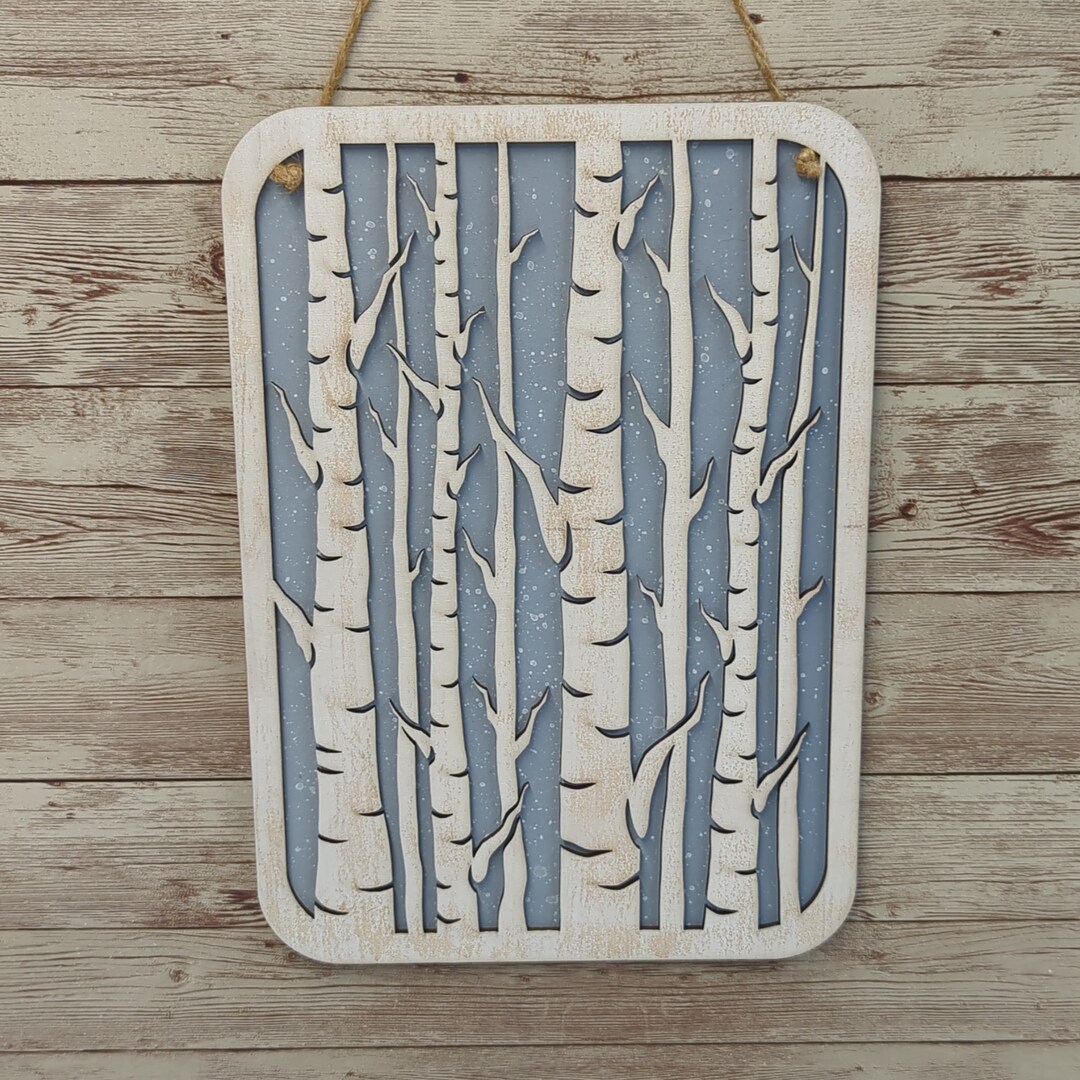 Birch Trees Wooden Laser Cut Wall Art grey With Snow Background - Etsy