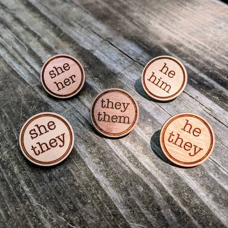 Laser Cut Wooden Pronoun Pins | Etsy