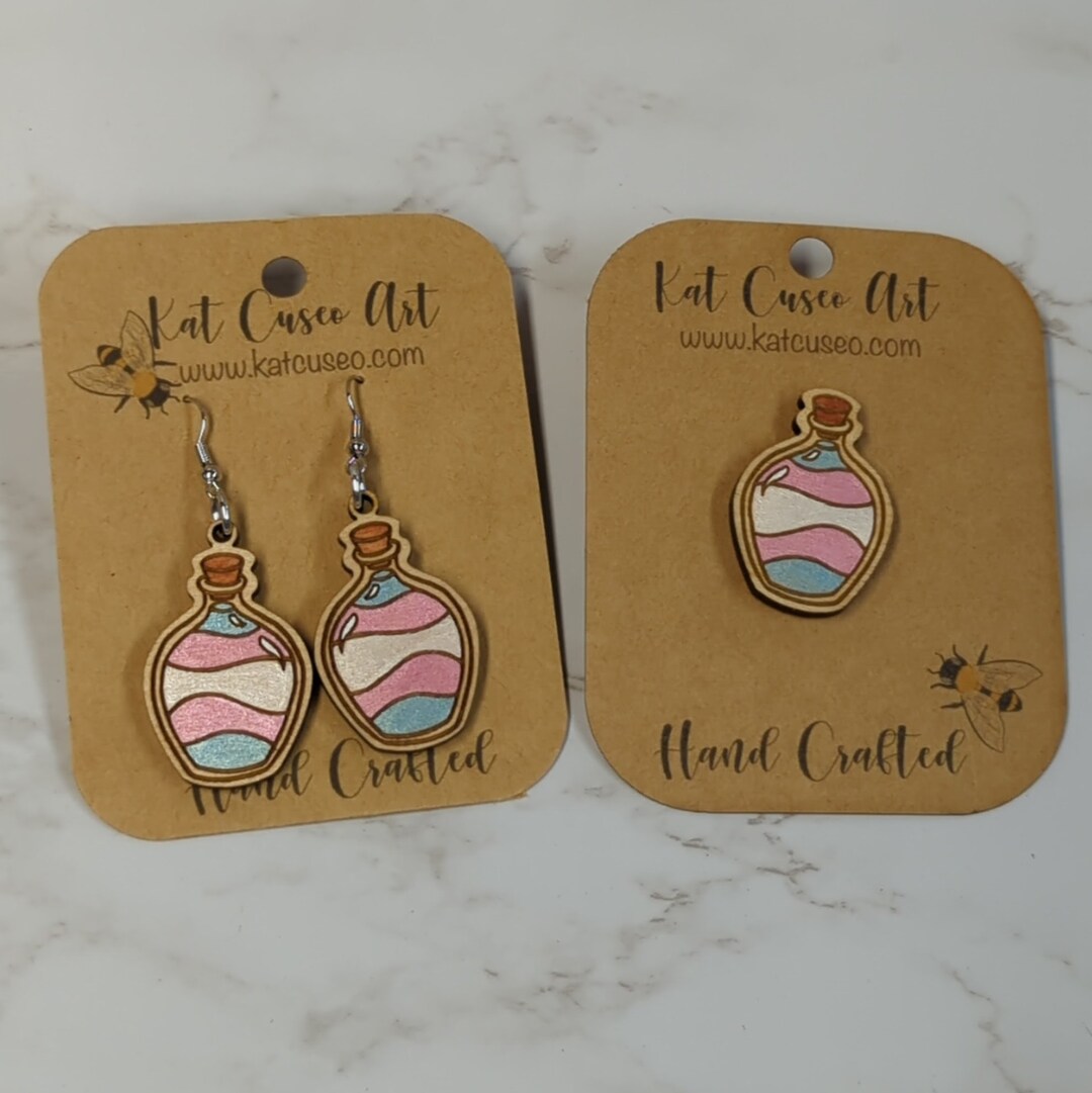 Laser Cut Wooden TRANSGENDER Pride Potion Bottle Earrings and - Etsy