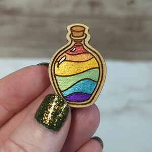 Laser Cut Wooden GENDERFLUID Pride Potion Bottle Earrings and Pin - Etsy