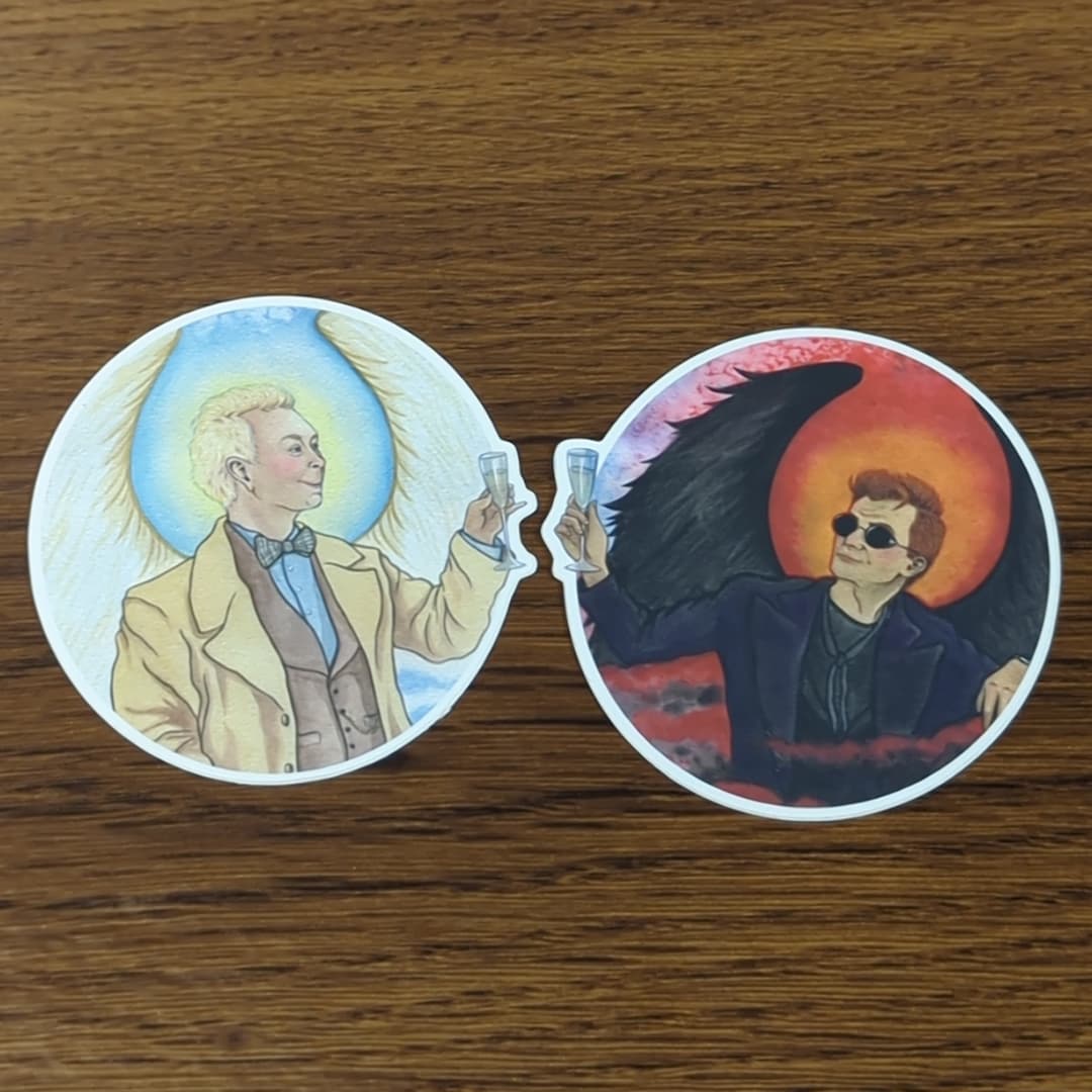 Vinyl Matte Stickers Good Omens, Aziraphale and Crowley - Etsy