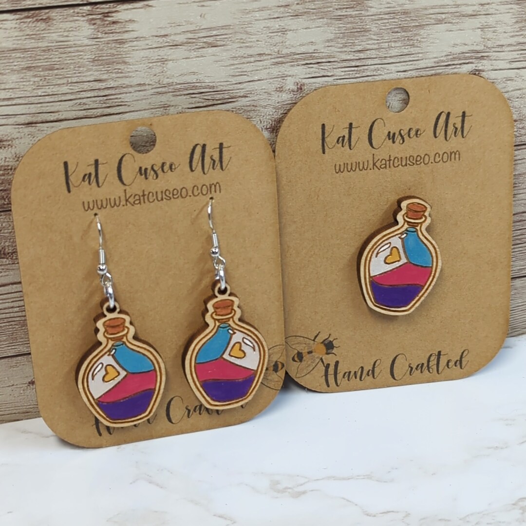 Laser Cut Wooden POLYAMORY Pride Potion Bottle Earrings and - Etsy