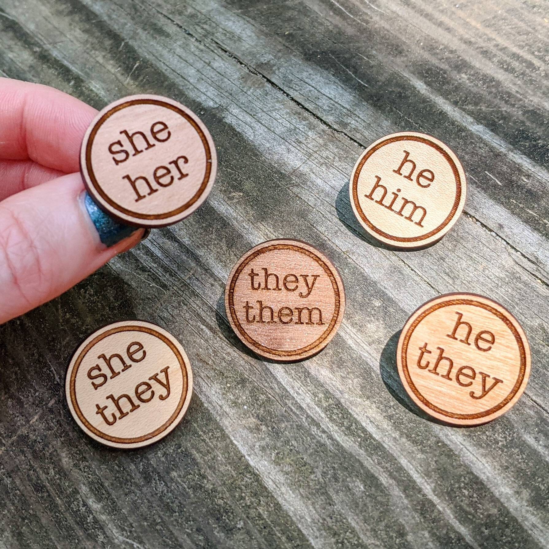 Laser Cut Wooden Pronoun Pins | Etsy