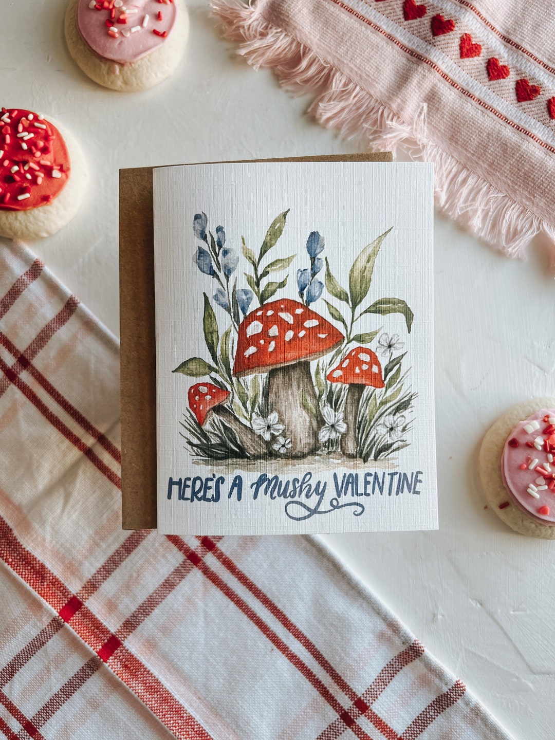 Mushy Valentine Card, Mushroom Valentine, Mushroom Watercolor, Mushroom ...