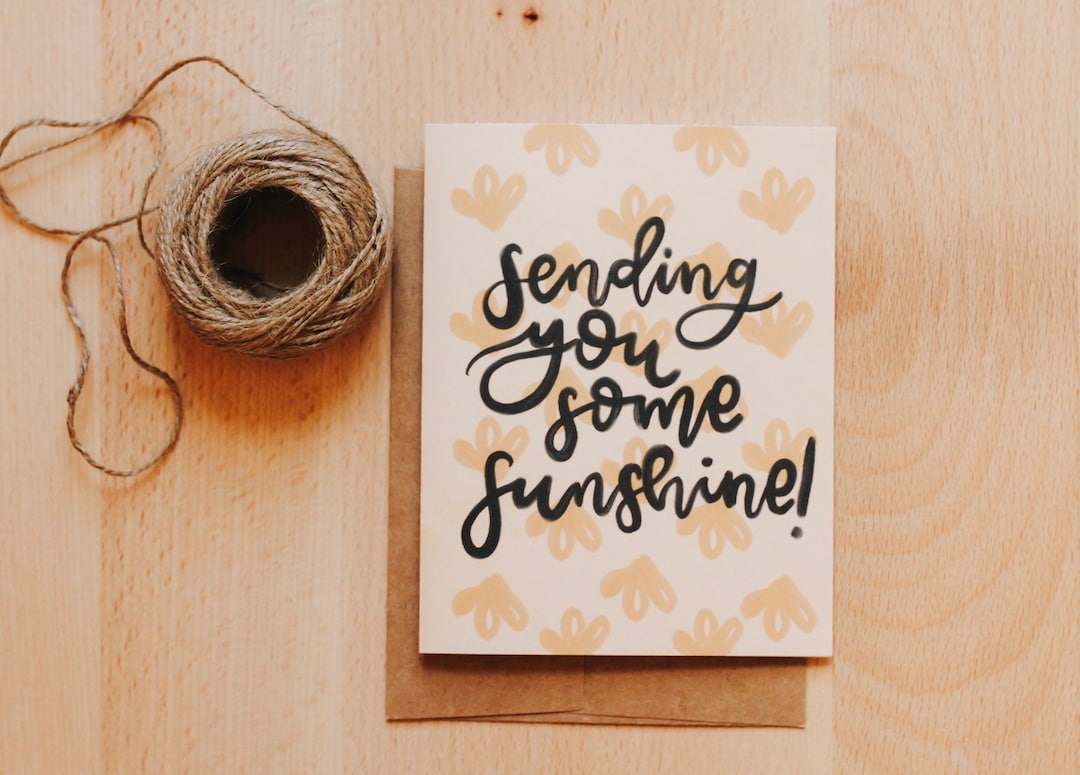 Sending Sunshine Greeting Card, Hand Lettered Card, Cheerful Card ...