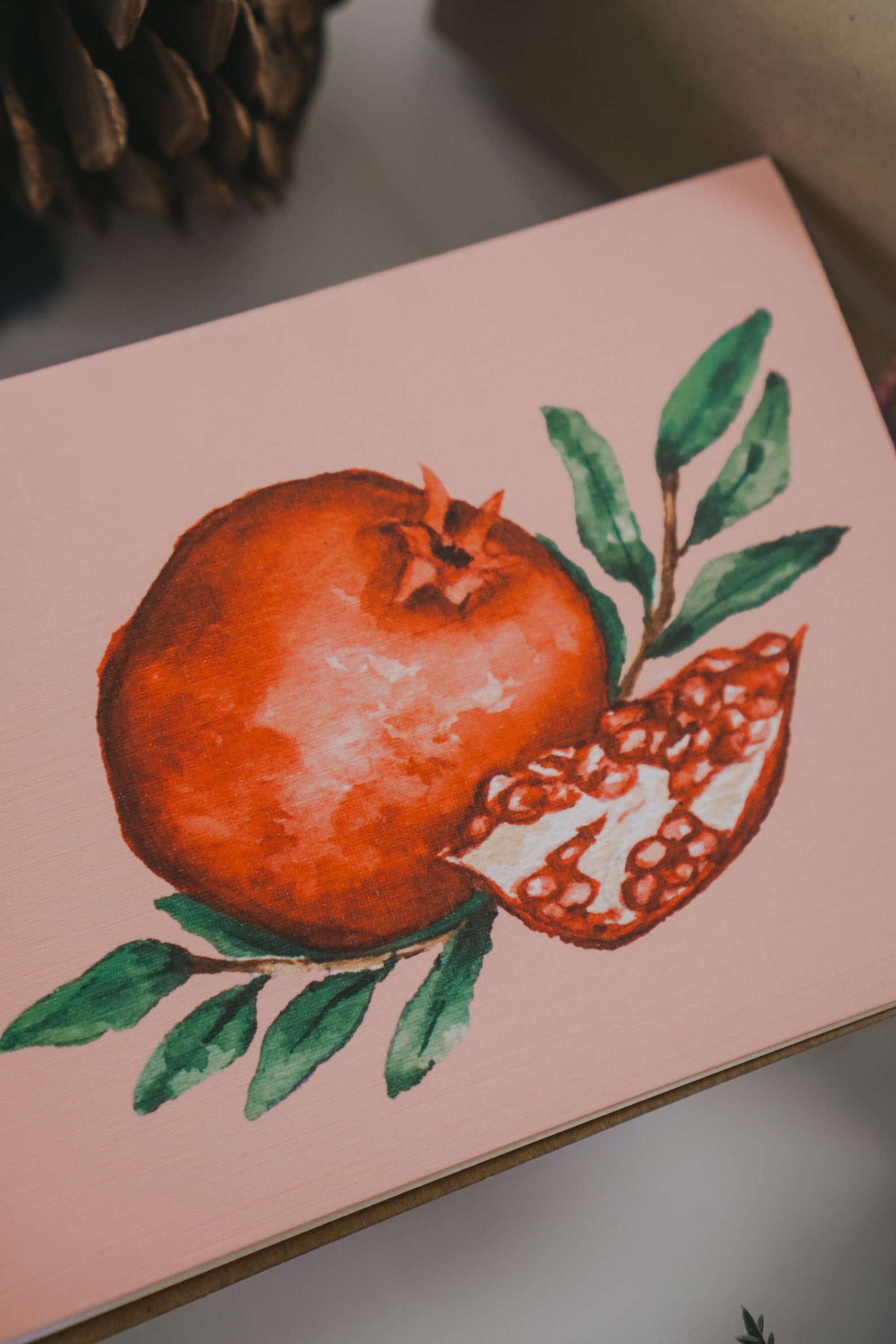 Pink Pomegranate Card, Holiday Card, Christmas Card, Pomegranate ...