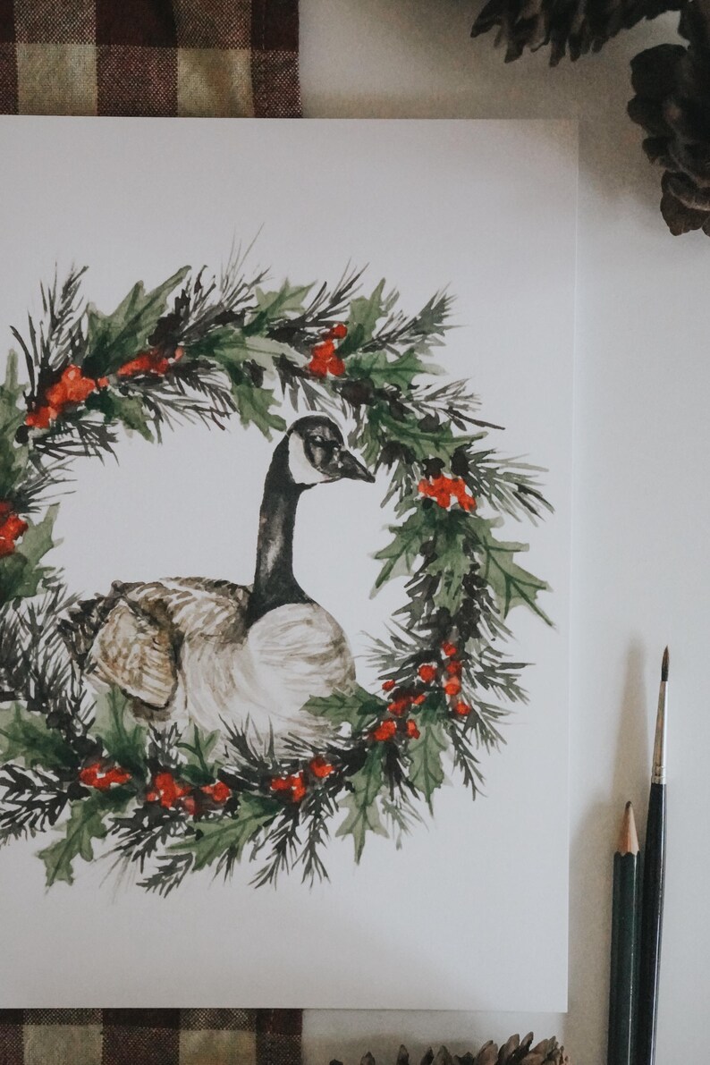 Goose Wreath Watercolor Art Print, Goose Watercolor, Christmas Goose ...