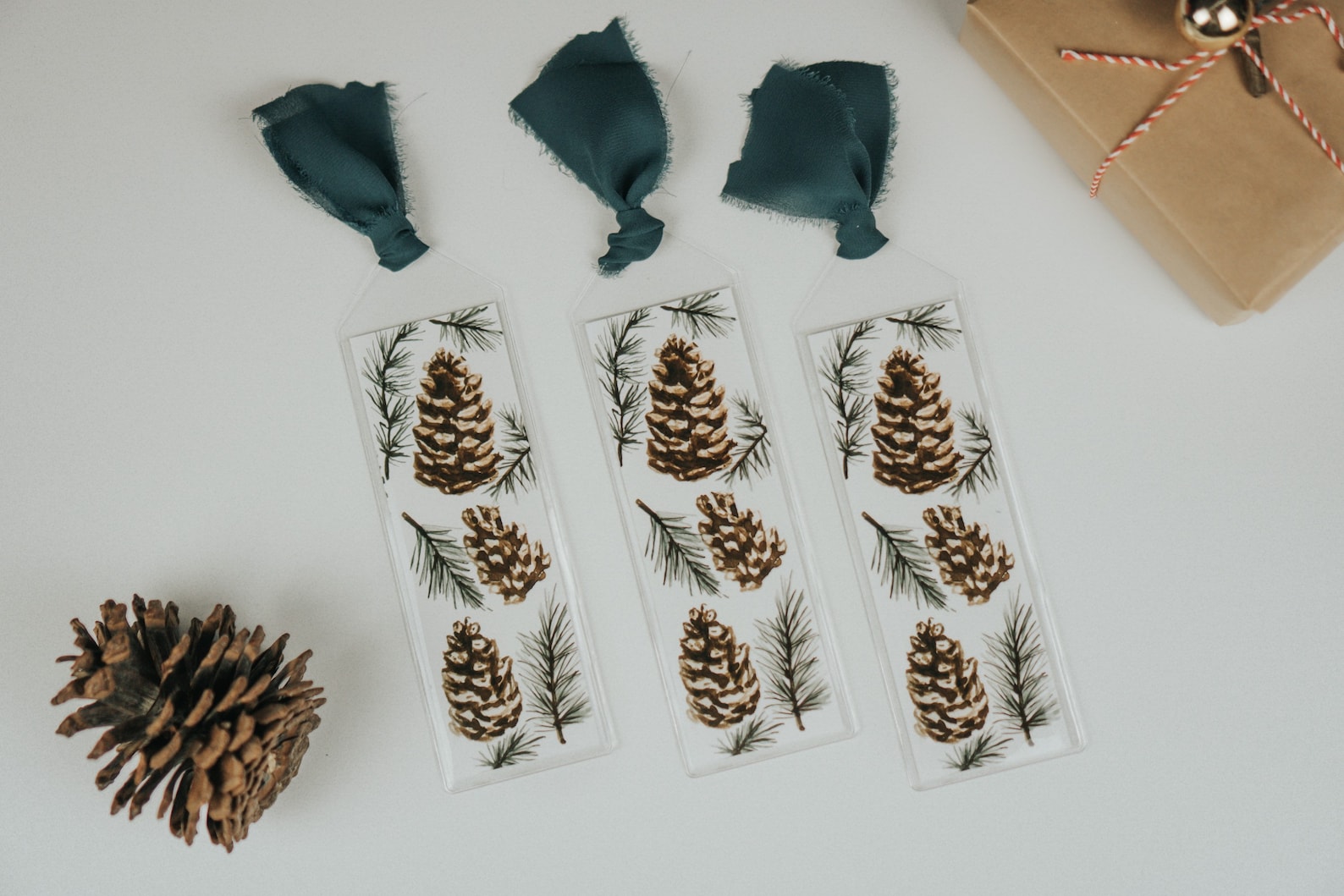 Winter Holiday Bookmarks, Watercolor Bookmarks, Pine Cone Bookmark ...