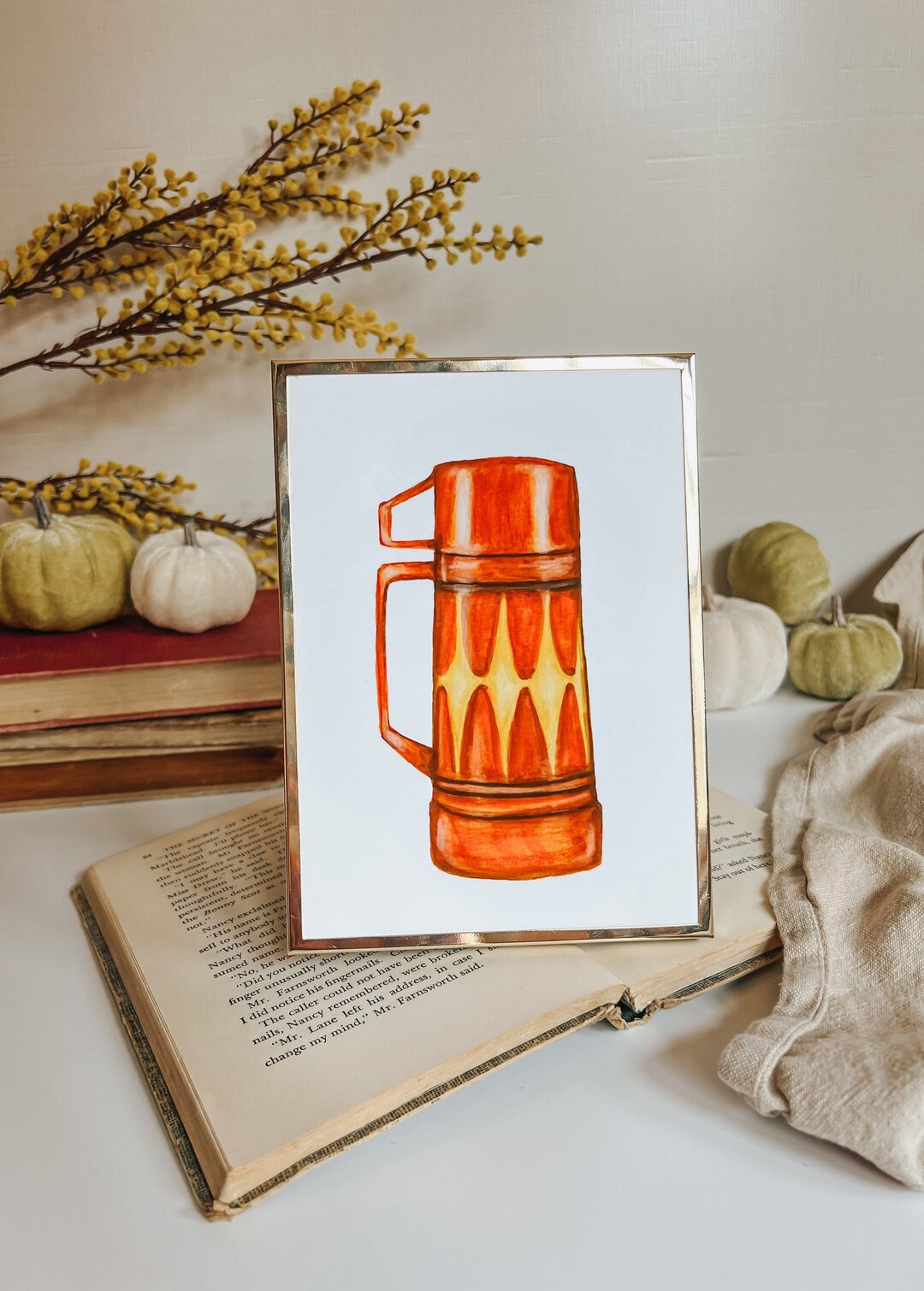 Vintage Midcentury Thermos Watercolor Print, Vintage Thermos ...