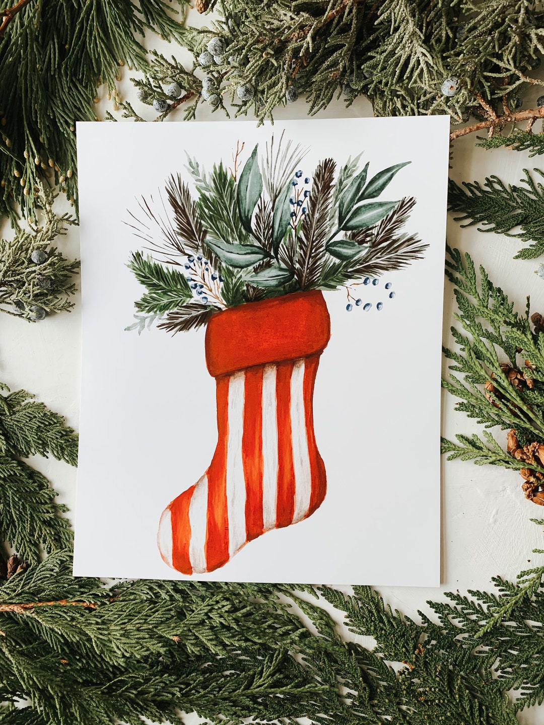 Christmas Stocking Art Print, Christmas Stocking Watercolor, Christmas ...