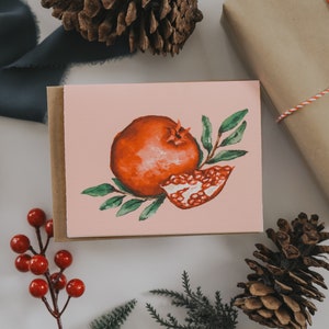 Pink Pomegranate Card, Holiday Card, Christmas Card, Pomegranate ...