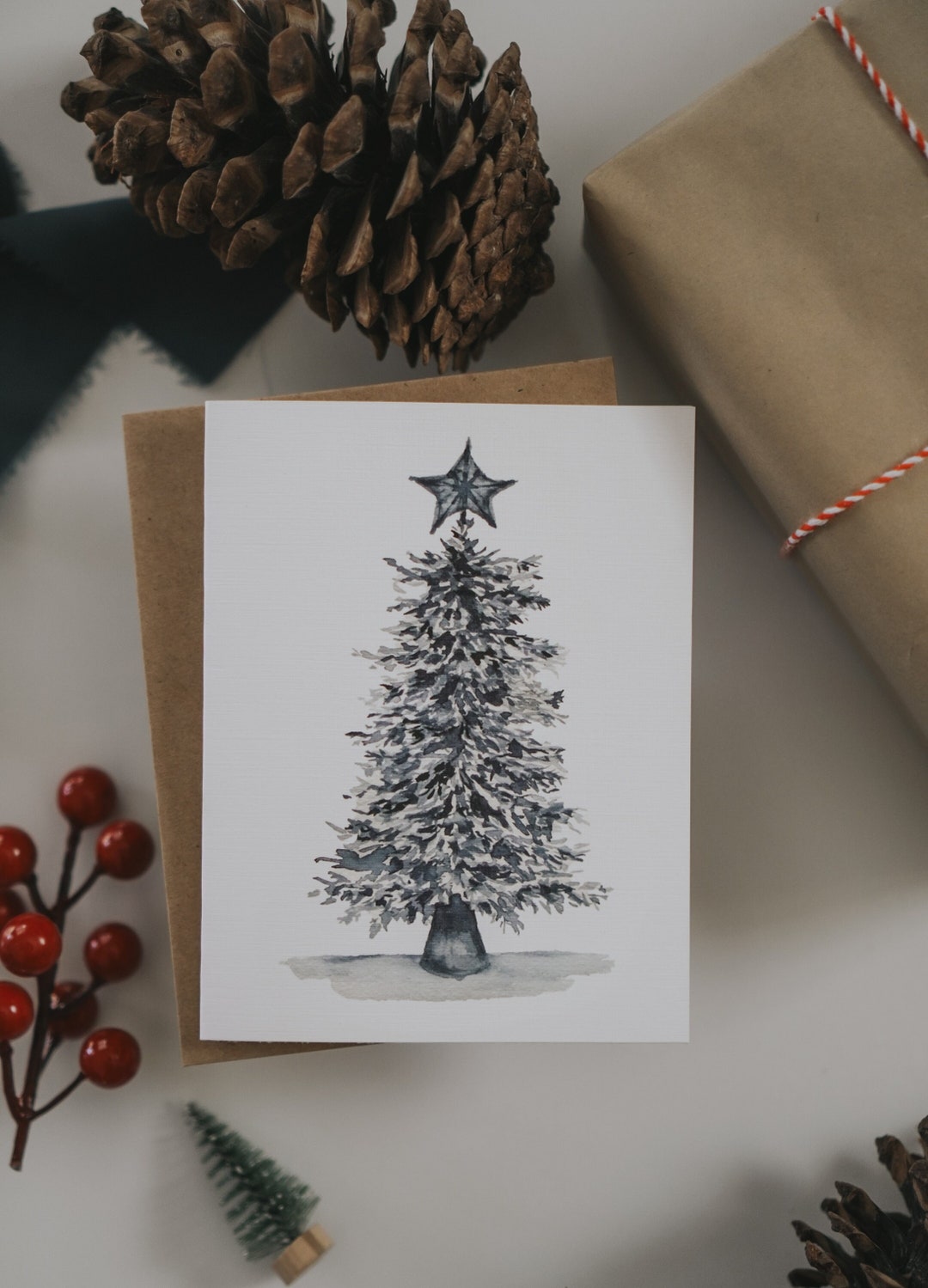 Simple Christmas Tree Card, Holiday Card, Christmas Card, Christmas ...